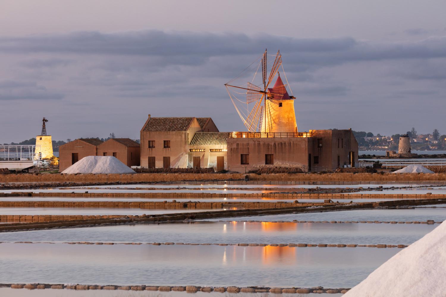 Windmill, salt pan, Marsala, Sicily